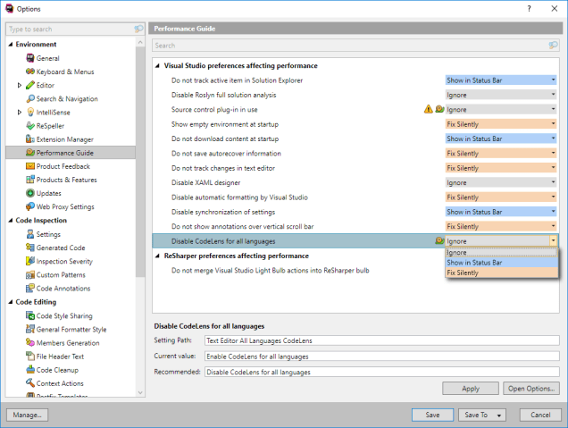 Code Lens conflicting with Resharper in Visual Studio – Efficient User